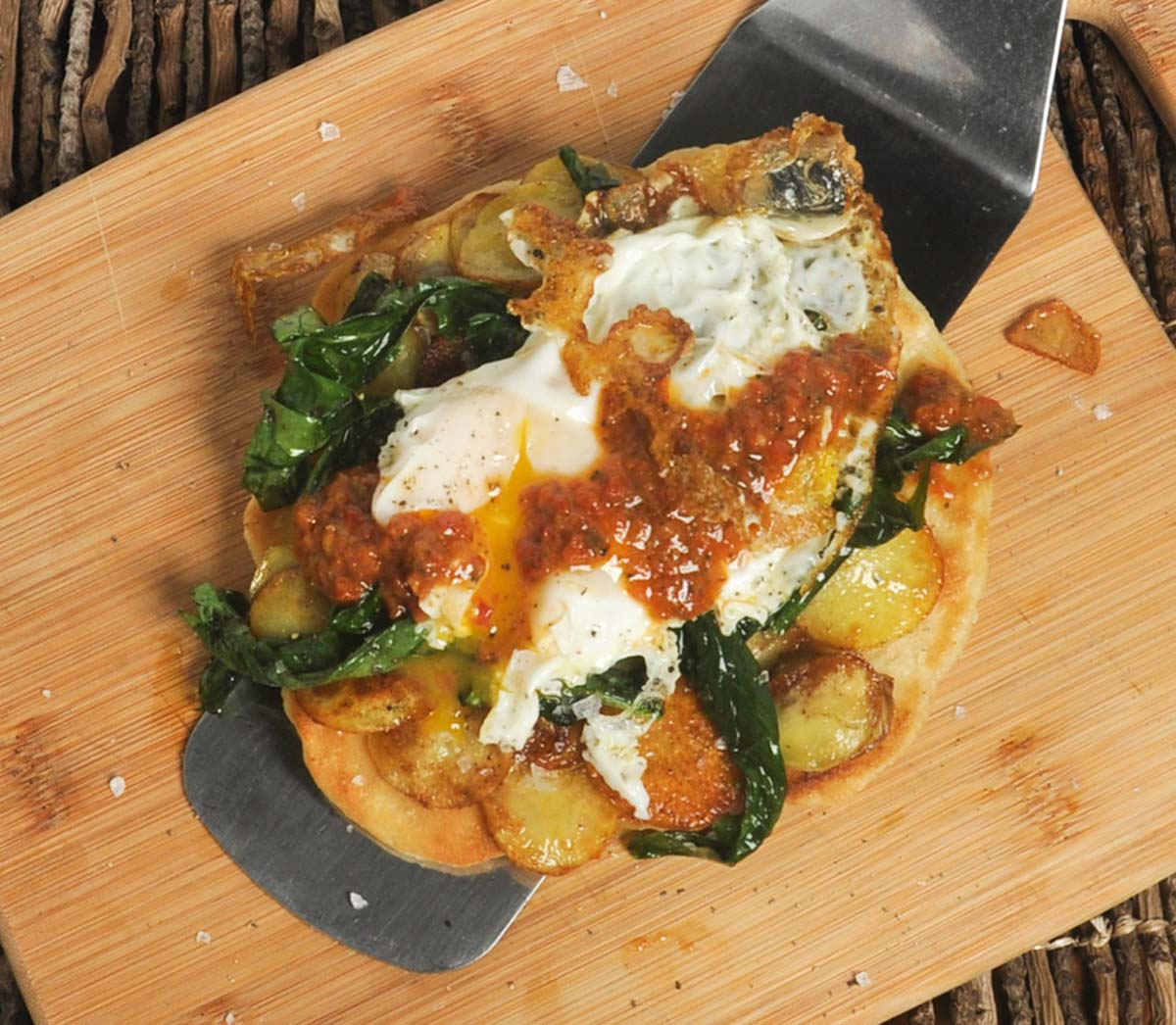 Naan Topped with Thinly Sliced & Sautéed Gold Potatoes, Wilted ...